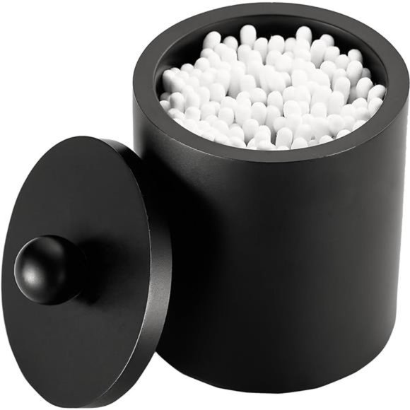 Bath | Cotton Swab Canister With Lid Matte Black Resin Bathroom ...